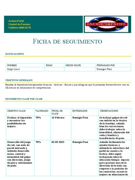 Ficha Seguimiento Jorge Lince 2da Clase Pdf