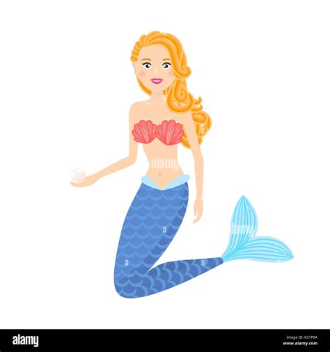Mermaid Cute Girl Vector Illustration Stock Vector Image And Art Alamy