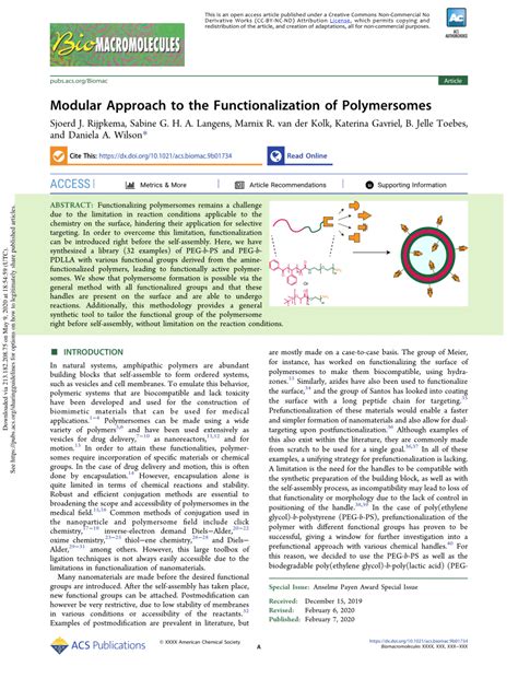 Pdf A Modular Approach To The Functionalisation Of Polymersomes