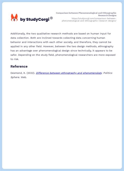Comparison Between Phenomenological And Ethnographic Research Designs