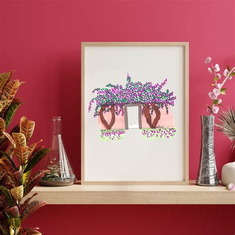 Printable Bougainvillea Floral Wall Art Hand Drawn Caribbean Flowers