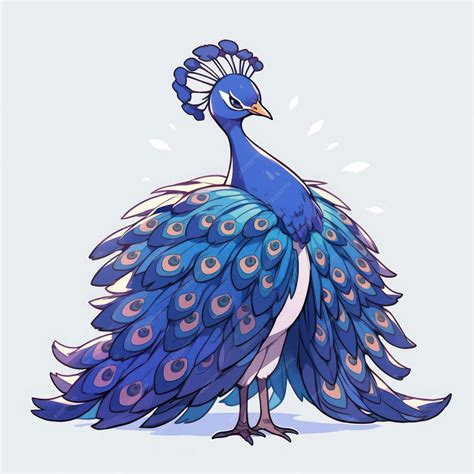 Peacock Animal Chibi Cartoon Style Isolated Plain Background Premium