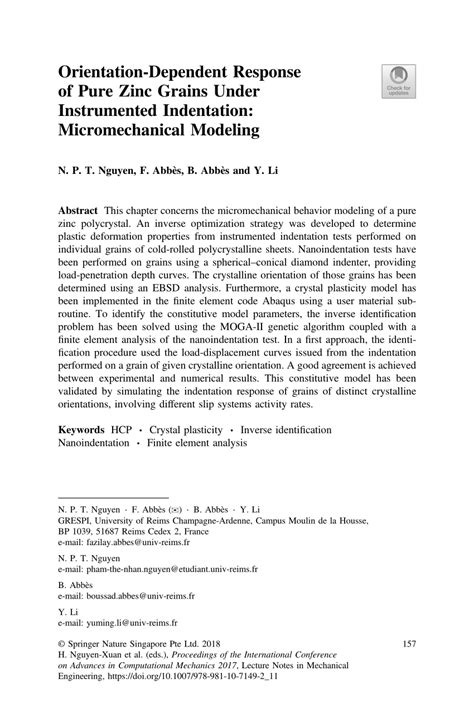 Pdf Orientation Dependent Response Of Pure Zinc Grains Under Instrumented Indentation