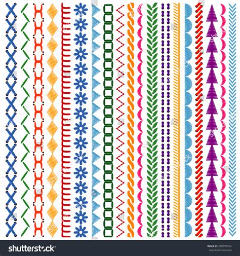 Embroidery Stitches Vector Seamless Patterns And Borders Set Ethnic