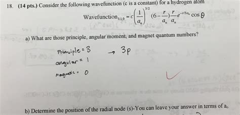 solved 18 1 4 pts consider the following wavefunction c