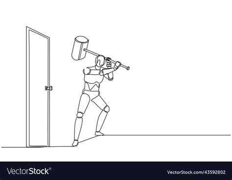 Single Continuous Line Drawing Robot Holding Vector Image