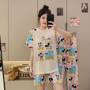 夏季睡衣女款云朵棉短袖短裤套装卡通长裤甜美可外穿家居服三件套 阿里巴巴