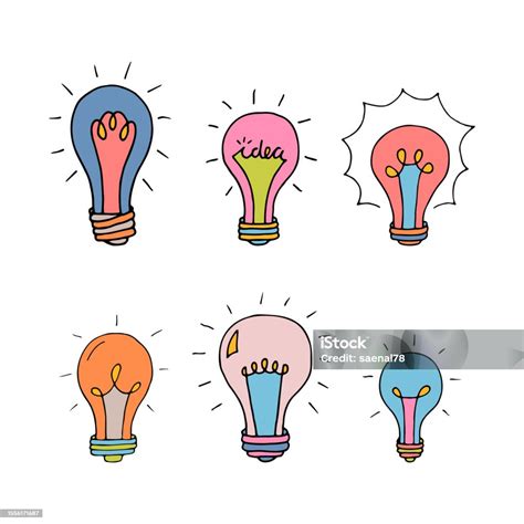 Bola Lampu Yang Digambar Tangan Bola Lampu Doodle Konsep Ide Sketsa
