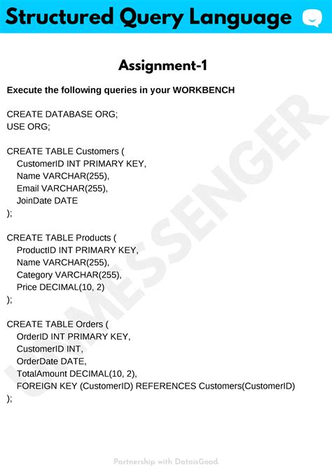 1205 Assignment 1 Structured Query Language UNMESSENGER Execute The