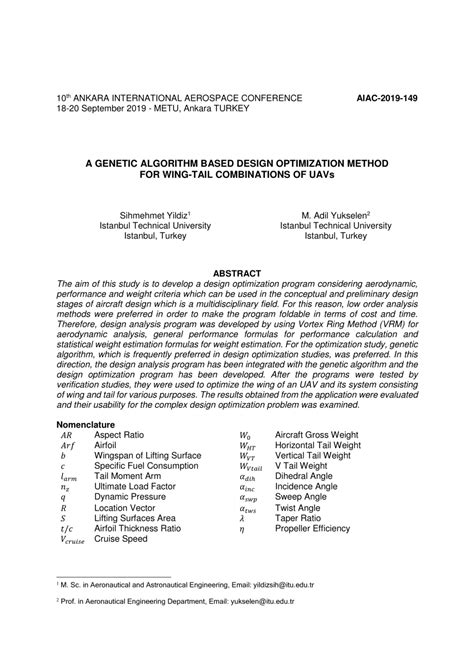 Pdf A Genetic Algorithm Based Design Optimization Method For Wing