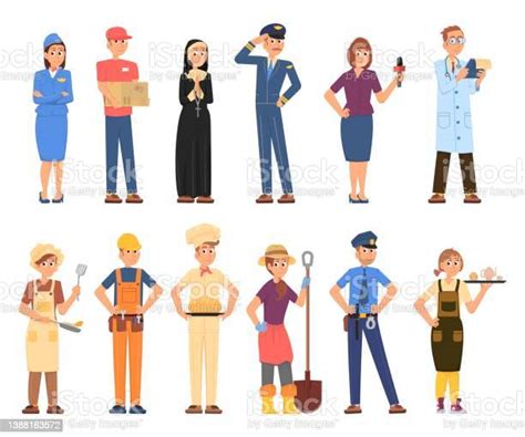 다른 전문가 유니폼에 다양한 직업 고립 된 만화 전문 노동자 비즈니스 사람들 과학자 경찰관 괜찮은 벡터 문자 다양한 직업에 대한 스톡 벡터 아트 및 기타 이미지 Istock