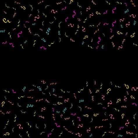 많은 떨어지는 작은 화려한 색종이 조각과 리본 카니발 크리스마스 또는 새해 장식 생일 축제를 위한 화려한 파티 페넌트가 있는 벡터 추상 검정색 배경 무료 벡터