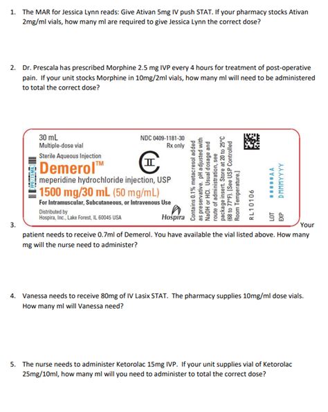 Solved 1 The Mar For Jessica Lynn Reads Give Ativan 5mg Iv