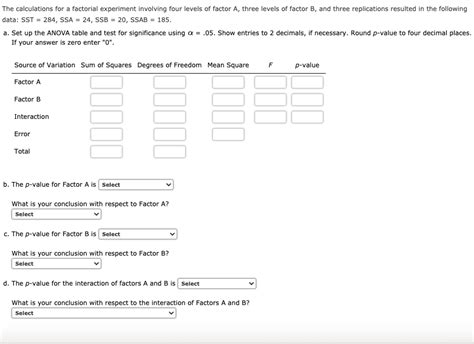 Solved The Calculations For A Factorial Experiment Involving Chegg
