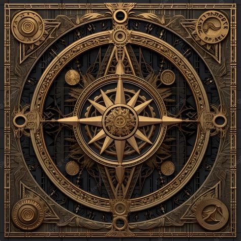Premium Ai Image Gold Zodiac Tarot Compass Elemental Illustration Art