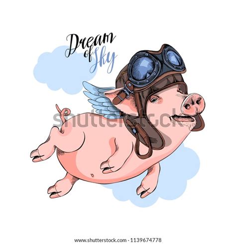 Happy Pig Pilots Helmet Flies On Stock Vector Royalty Free 1139674778