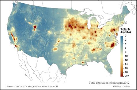 15 Map Of Total Deposition Of Nitrogen In The Contiguous Us 2012 Download Scientific