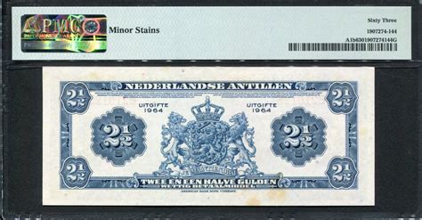 네덜란드령 앤틸리스 Netherlands Antilles 1964 2 12 Gulden Pa1b Pmg 63 미사용 변색얼룩