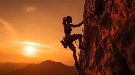 Premium Photo A Woman Climbing A Rock Wall