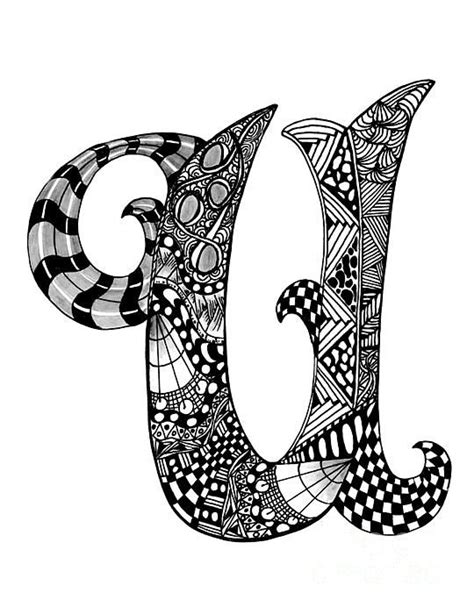 Zentangle Letter U Monogram By Nan Wright Zentangle Art Mandala