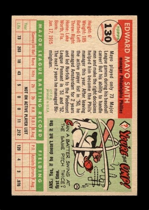 Topps Set Break Mayo Smith Vg Vgex Gmcards Ebay