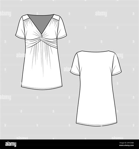 Women Tunic Top Front Twist Knot Gathering V Neck Short Sleeve T Shirt