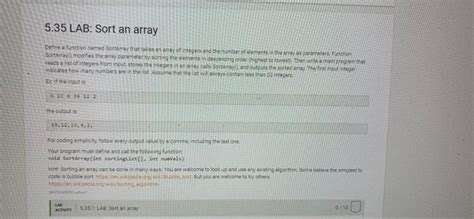 Solved 535 Lab Sort An Array Define A Function Named