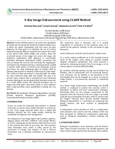 pdf x ray image enhancement using clahe method