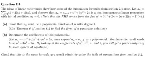 Solved Question B1 The Ideas Of Linear Recurrences Show How