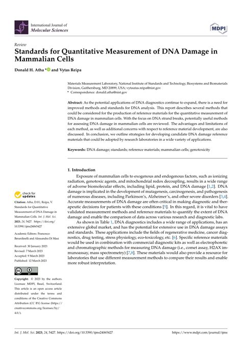 Pdf Standards For Quantitative Measurement Of Dna Damage In Mammalian