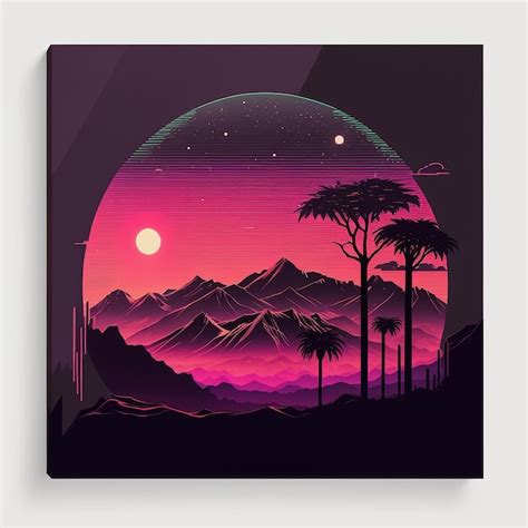Premium Photo Super Minimalist Neon Synthwave Style Landscape