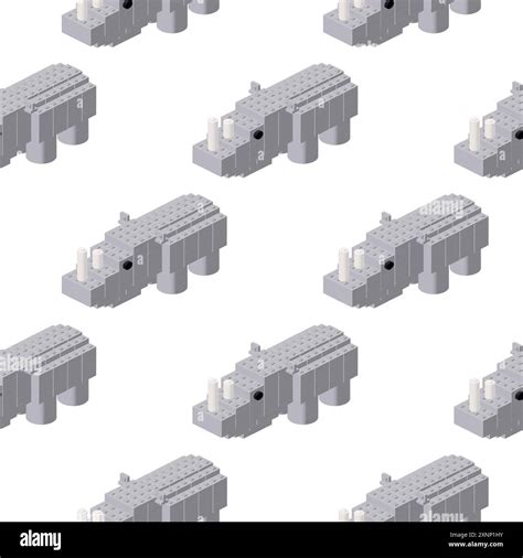 Pattern Of Gray Hippos In Isometry Vector Illustration Stock Vector