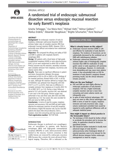 Pdf A Randomised Trial Of Endoscopic Submucosal Dissection Versus Endoscopic Mucosal Resection