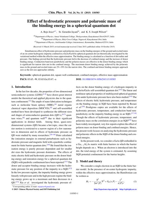 Pdf Effect Of Hydrostatic Pressure And Polaronic Mass Of The Binding