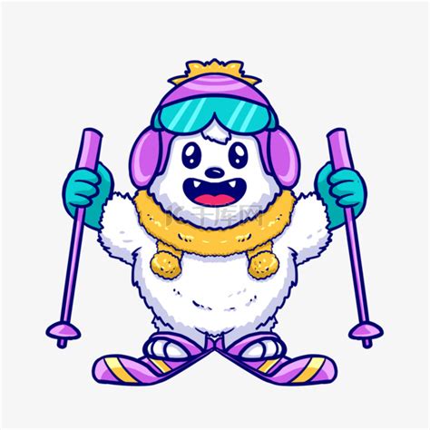 可爱的雪人玩滑雪卡通图标插图素材图片免费下载 千库网
