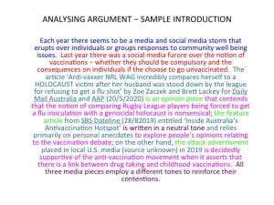 Analysing Argument Sample Introduction Vce English Bwr