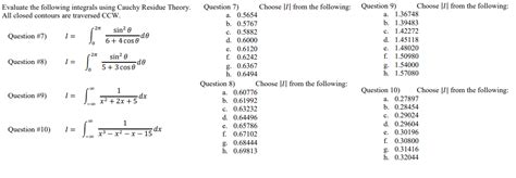solved evaluate the following integrals using cauchy residue