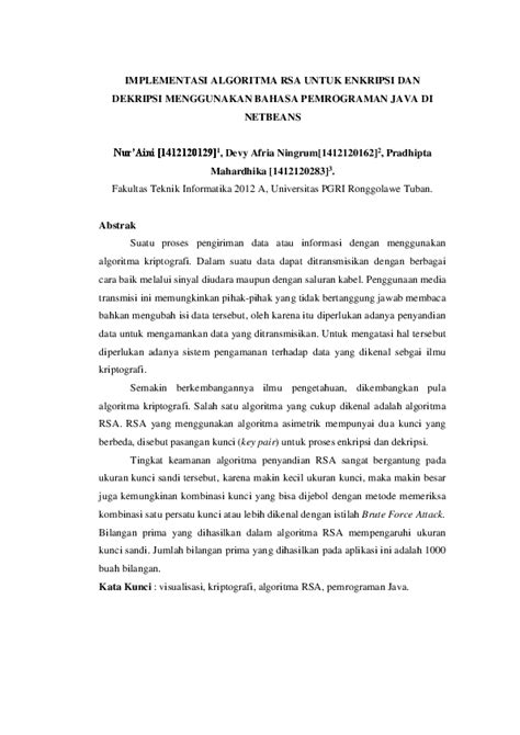 Implementasi Algoritma Rsa Untuk Enkripsi Dan