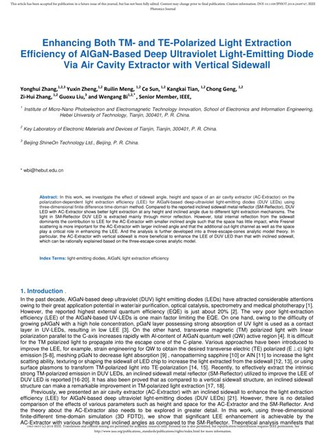 Pdf Enhancing Both Tm And Te Polarized Light Extraction Efficiency Of Algan Based Deep