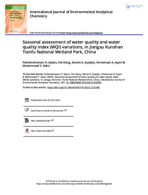Pdf Seasonal Assessment Of Water Quality And Water Quality Index Wqi