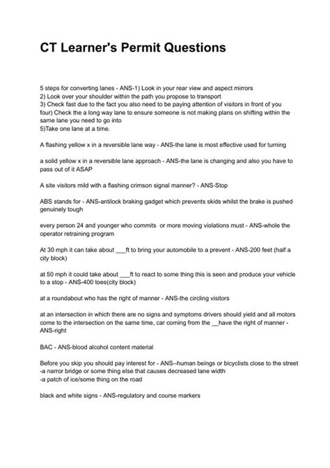 Ct Learners Permit Questions Newest 20252026 Actual Complete