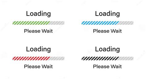 Bar Loading With Tilted Lines Please Wait Symbol Icon Set In Four Different Colors Green Blue