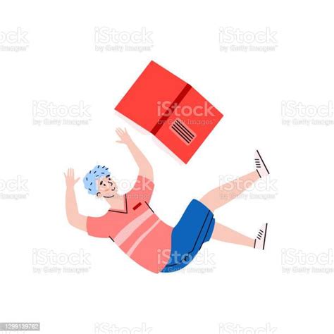 무중력에 떠있는 책을 가진 젊은 남자 평평한 벡터 일러스트 고립 가상현실에 대한 스톡 벡터 아트 및 기타 이미지 가상현실