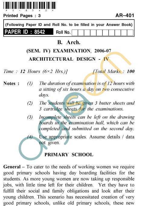 Aktu Barch Question Paper Ar 401 Architectural Design Iv Aglasem