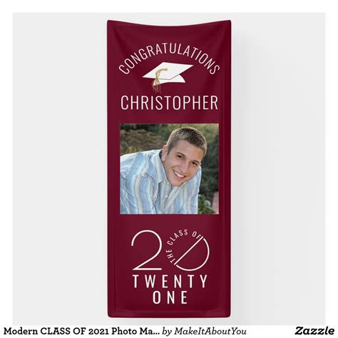 Modern Class Of 2021 Photo Maroon Graduation Door Banner Graduation