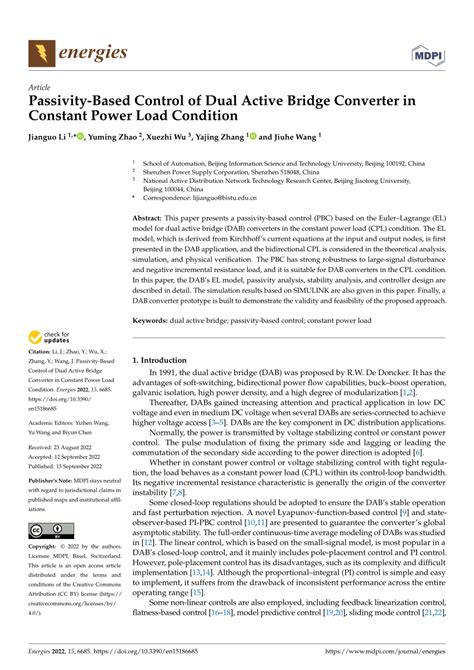 Pdf Passivity Based Control Of Dual Active Bridge Converter In