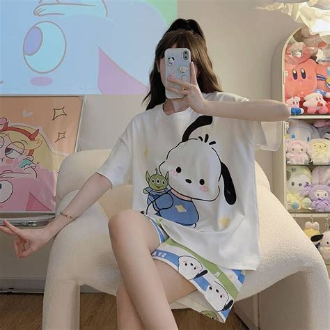 【现货速发】可爱卡通帕恰狗睡衣女夏天短袖薄款学生可外穿宽松大码家居服套装店长推荐san Liou Pacha Dog Co Branded