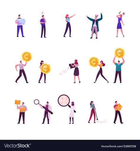 Set Male And Female Characters Searching Way Vector Image