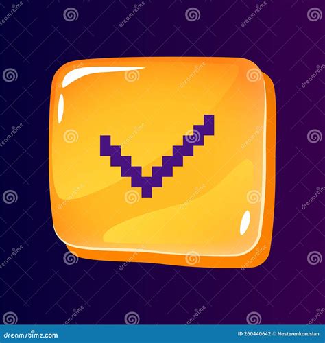 Tick Glossy Ui Button With Pixelated Color Icon Stock Vector