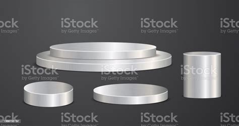 실버 3d 실린더 세트 포디움 프리젠 테이션 모의 크롬 스틸 쇼 화장품 디스플레이 무대 받침대 디자인 벡터 일러스트 0명에 대한 스톡 벡터 아트 및 기타 이미지 Istock